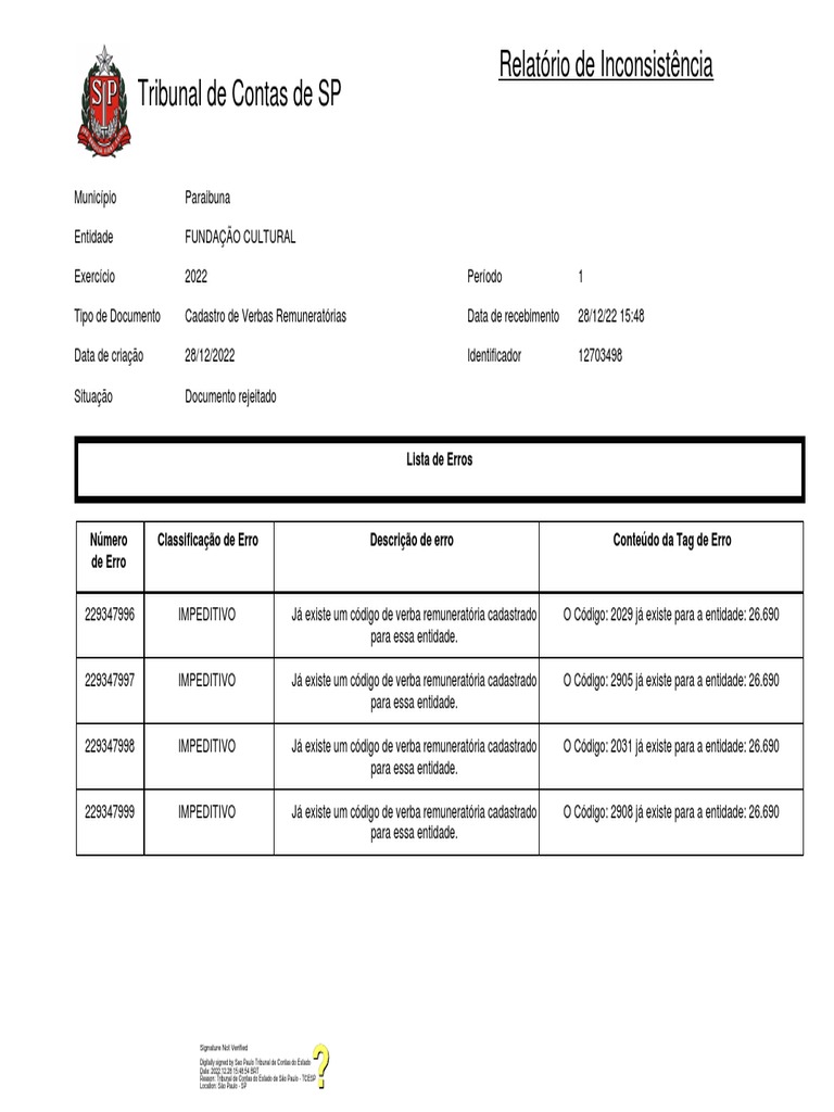 Relatório de Inconsistência | PDF