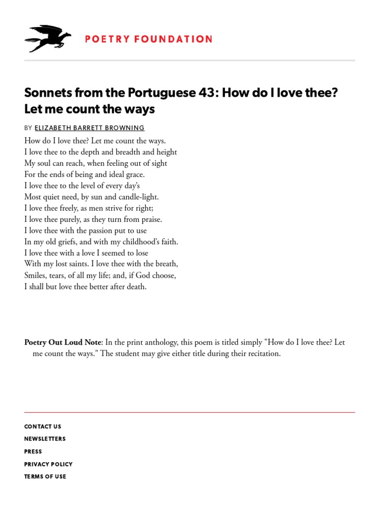 2) Sonnets From The Portuguese 43 - How Do I Love - Poetry Foundation ...