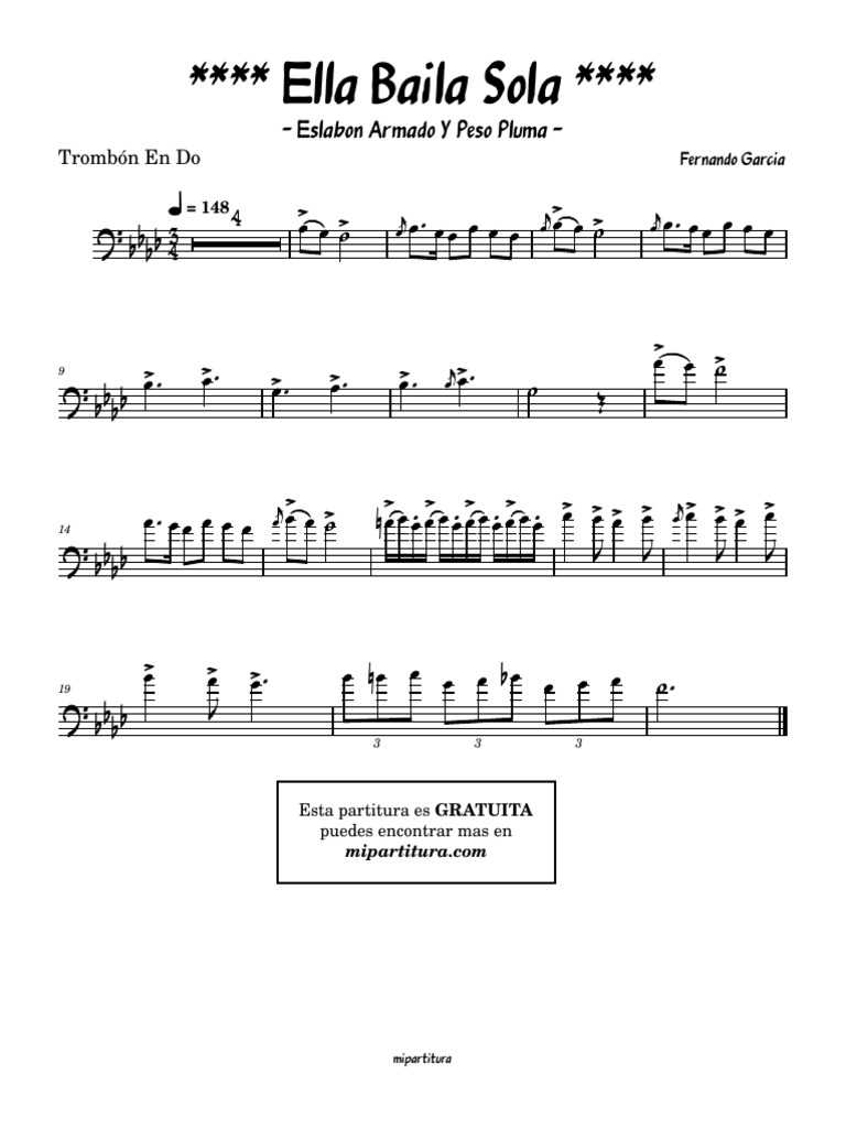 Ella Baila Sola - Solo de Trombon - Eslabon Armado Y Peso Pluma | PDF