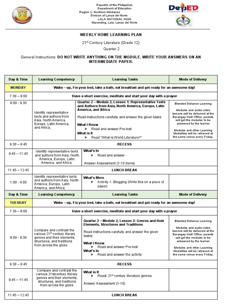 21 Century Literature (Grade 12) Quarter 2 General Instructions: Do Not Write Anything On The ...