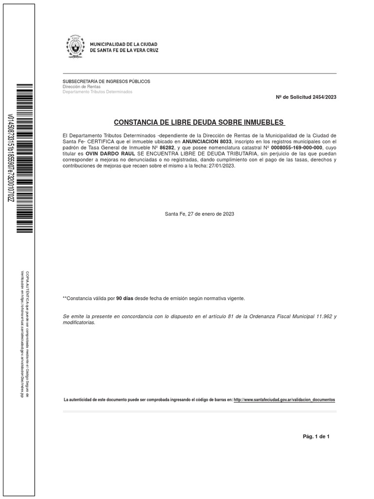 Constancia de Libre Deuda Sobre Inmuebles: Subsecretaría de Ingresos Públicos | PDF | Gobierno
