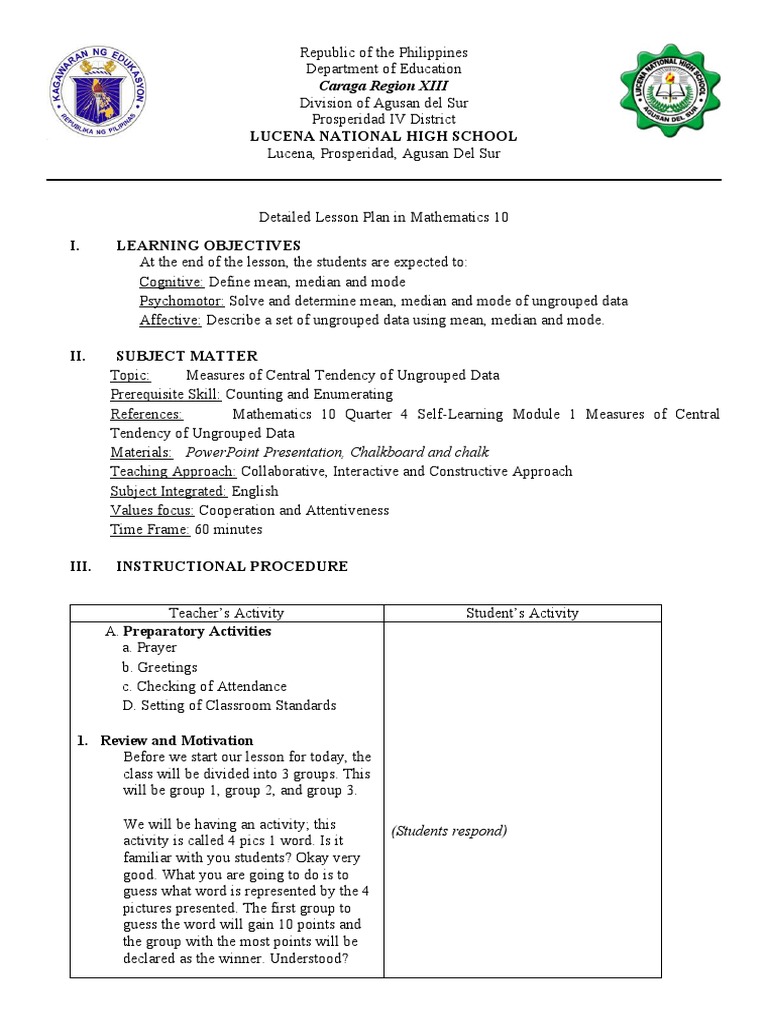 Detailed-Lesson-Plan-in-Mathematics-10 CO#2 | PDF | Mode (Statistics ...