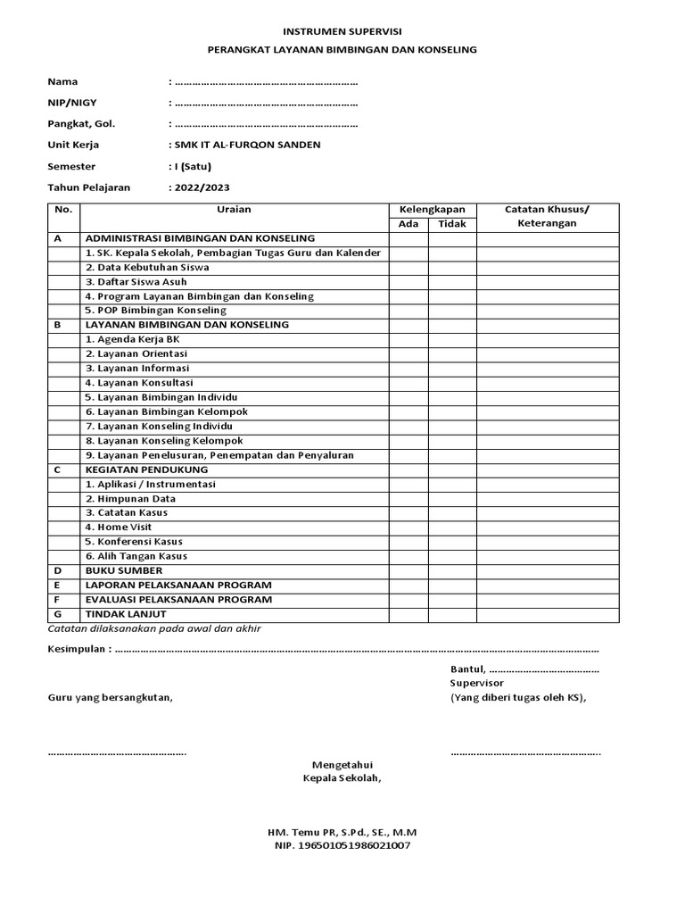Instrumen Supervisi | PDF