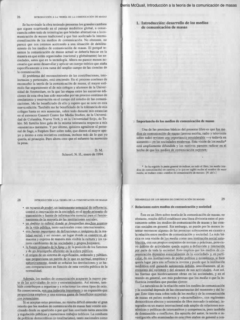 MCQUAIL Introducción A Las Teorías de La Comunicación de Masas | PDF