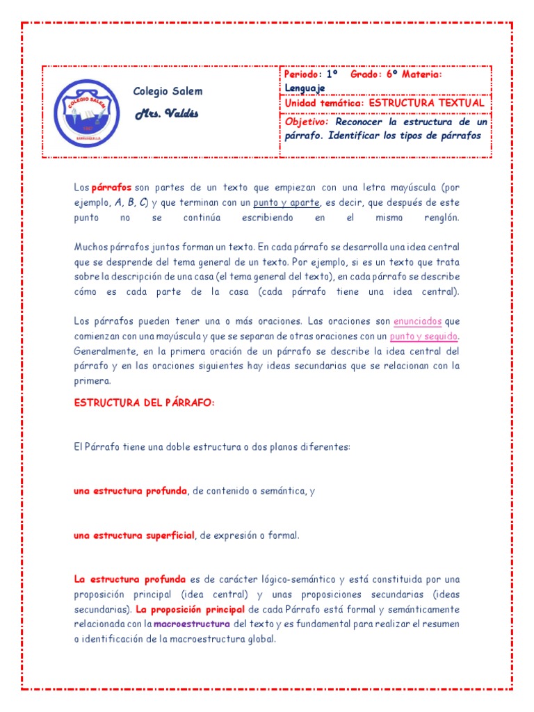 Parrafo y Sus Tipos 2 | PDF | Oración (Lingüística) | Párrafo