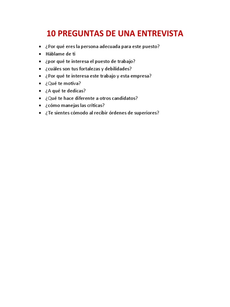 10 Preguntas de Una Entrevista | PDF