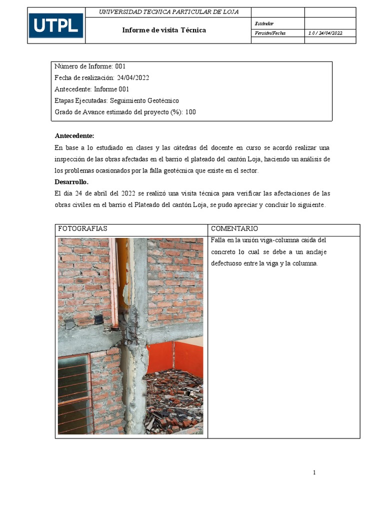 Informe Tecnico de Inspección | PDF | Ingeniero civil