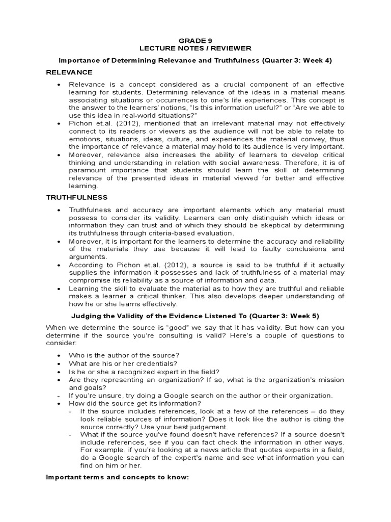 Grade 9 English: Evaluating Sources | PDF | Expert | Credibility