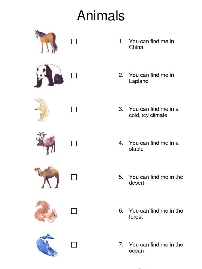 Animals Matching With Pictures and Text | PDF