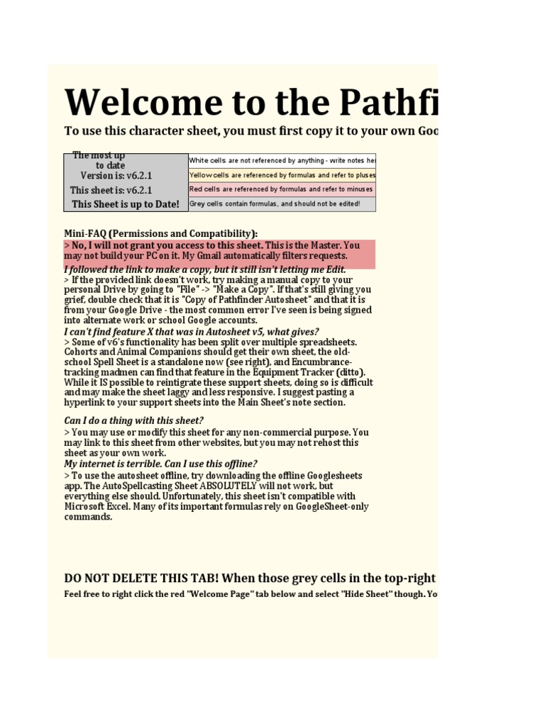 Welcome To The Pathfinder Autosheet V6 | PDF | D20 System | Role ...