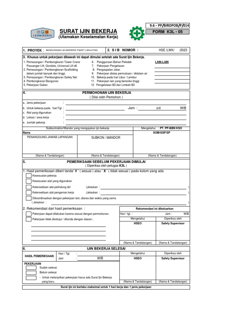 Surat Ijin Bekerja Proyek | PDF