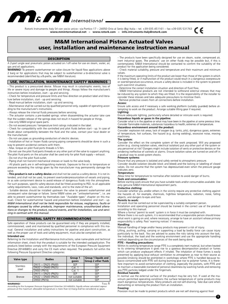 Manuale Installazione e Manutenzione Valvole A Comando Pneumatico | PDF ...
