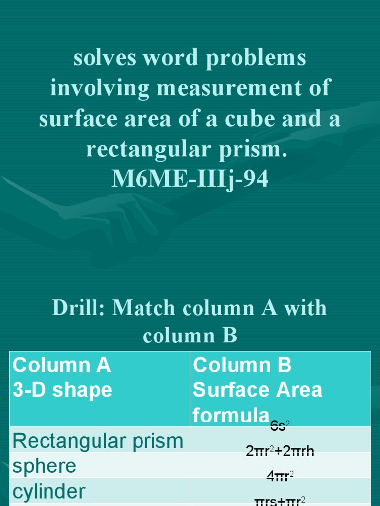 Surface Area of Cube and Rectangular Prism MATH 6 Q3 WEEK 10 DAY 1 | PDF | Area | Length