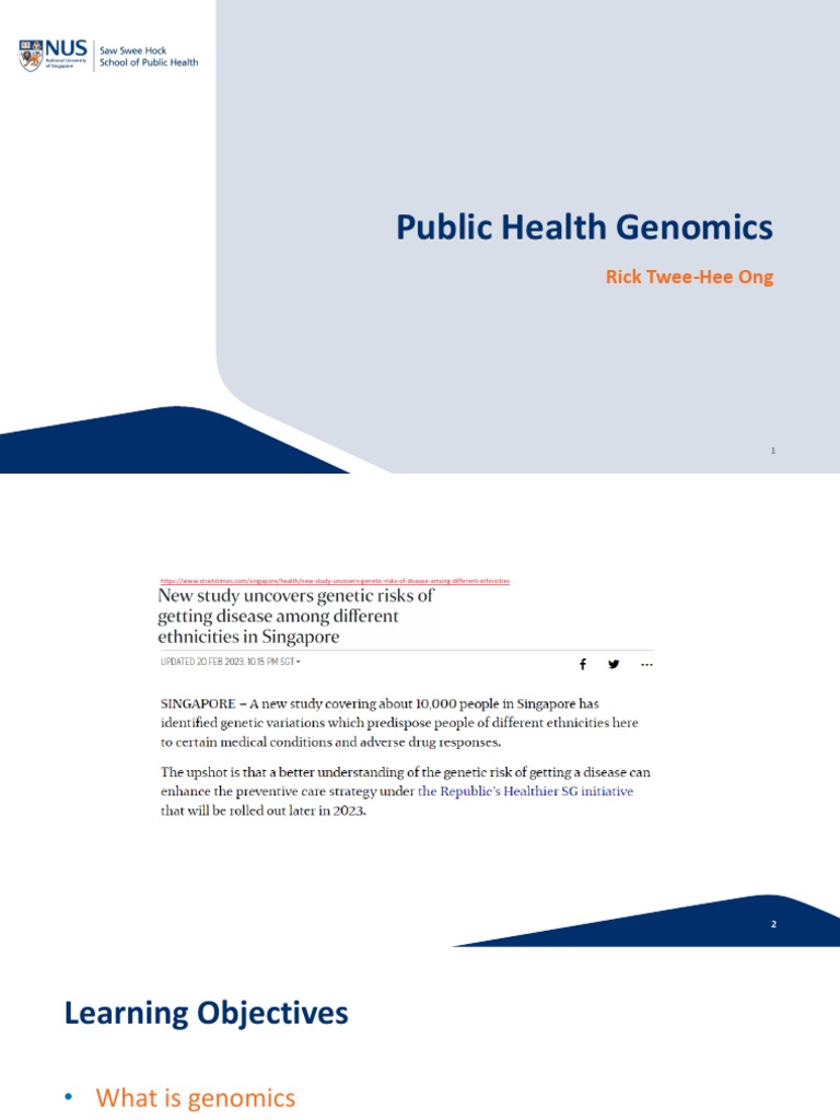 GEC1015 Week 07 Public Health Genomics | PDF | Genetic Disorder | Gene
