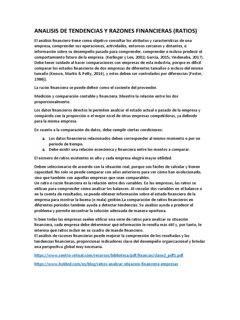 Analisis de Tendencias Y Razones Financieras (Ratios) | PDF | Estado financiero | Economias