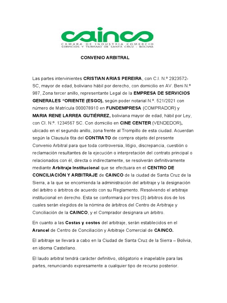 CONVENIO ARBITRAL 1 | PDF | Arbitraje | Ley común