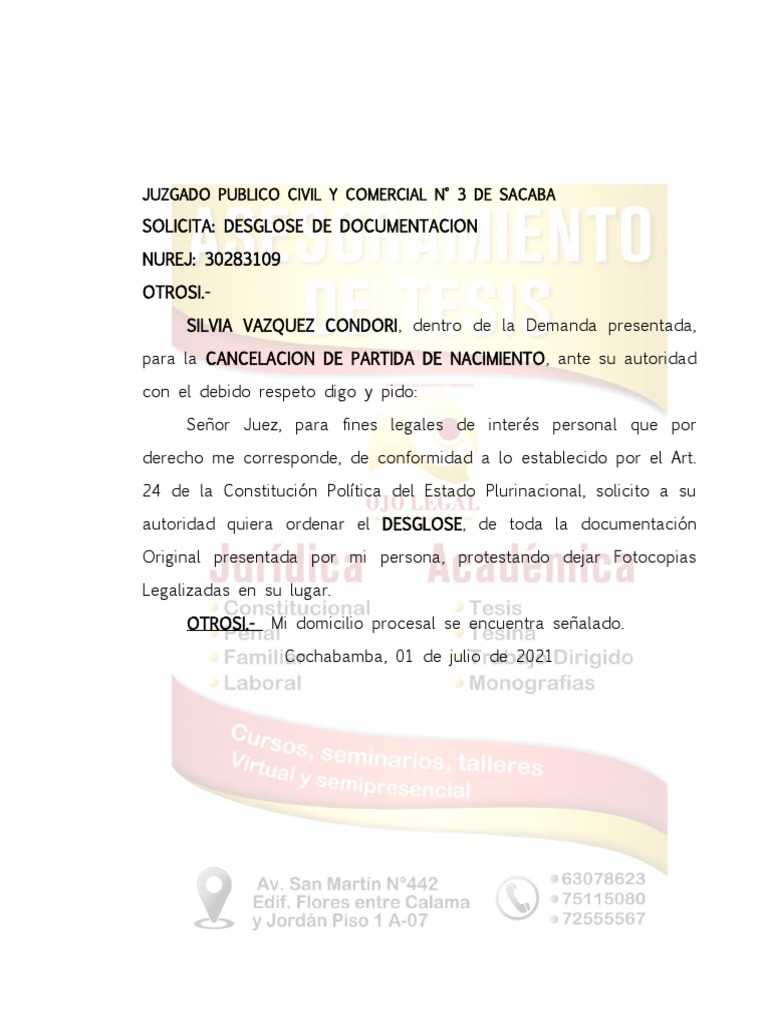 Solicitud de Desglose de Documentos | PDF