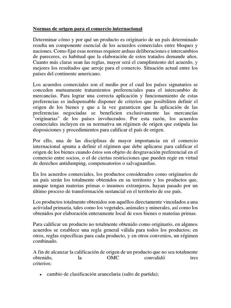 Normas de Origen para El Comercio Internacional | PDF | Comercio | Economias