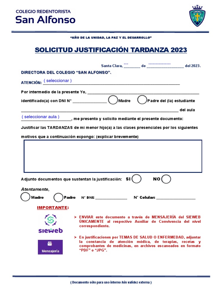 Formato Solicitud Justificacion Tardanza SA2023 | PDF
