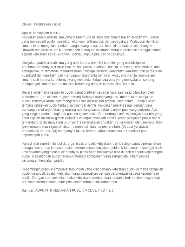 Tugas 1 Kebijakan Publik | PDF