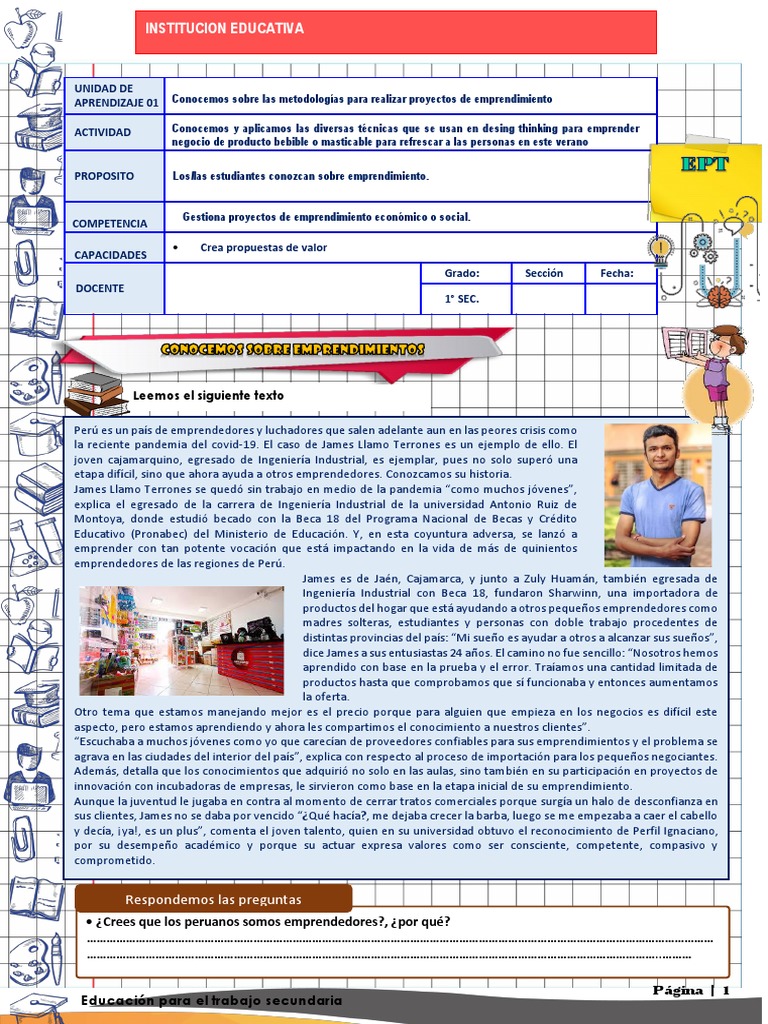 1° Ept - Ficha Actv 01.unidad 01 | PDF | Iniciativa empresarial | Mercado (economía)