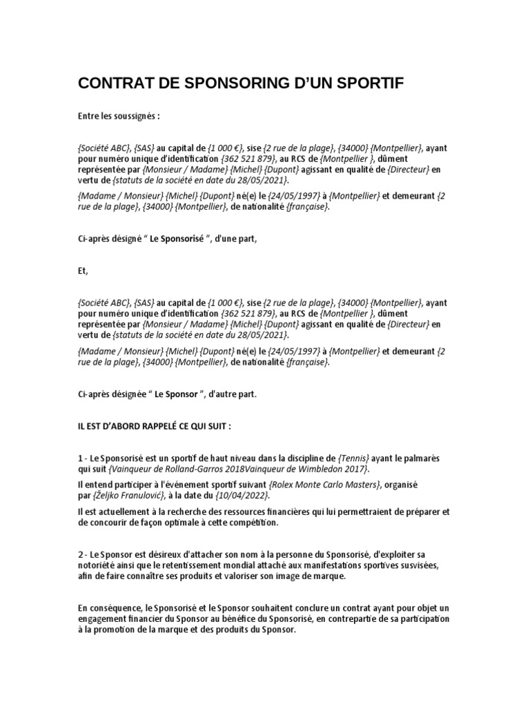Contrat Sponsoring Sportif | PDF