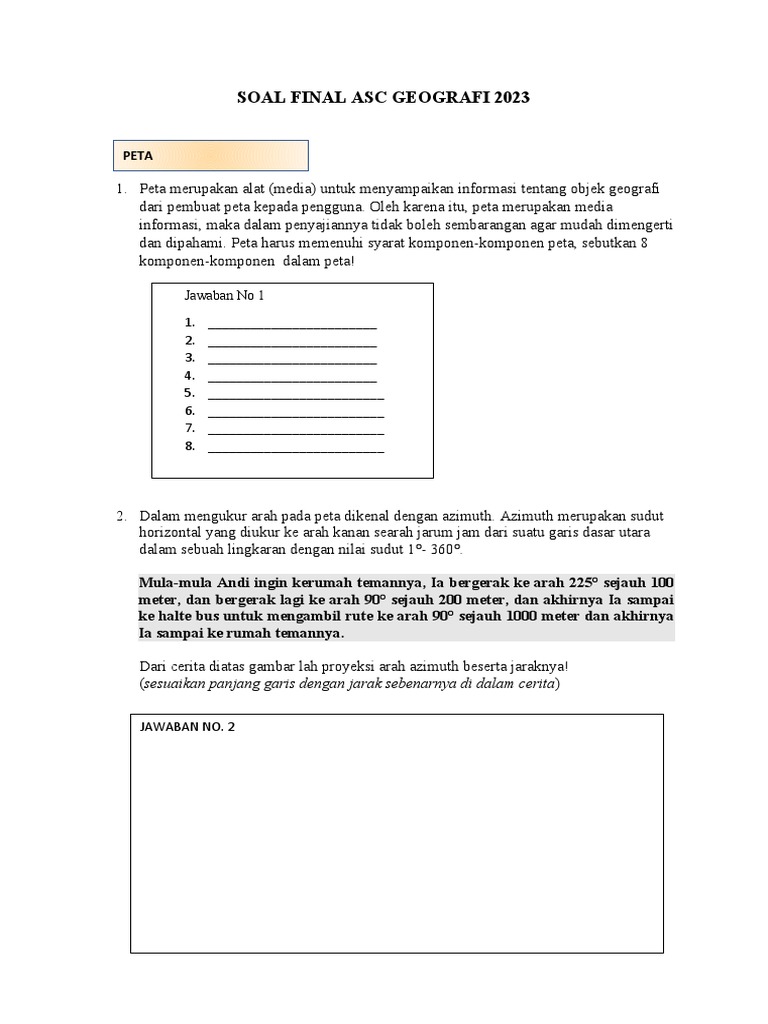 Soal Final Asc Geografi 2023 (Yullia) | PDF