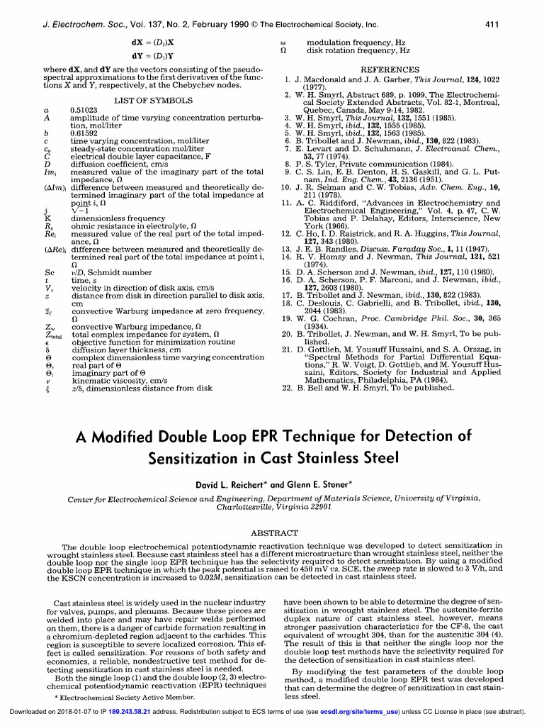 A Modified Double Loop EPR Technique For Detection of Sensitization in Cast Stainless Steel | PDF