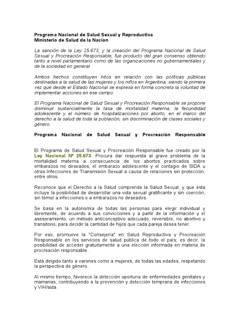 Programa Nacional de Salud Sexual y Reproductiva | PDF | Control de la natalidad | Embarazo no ...