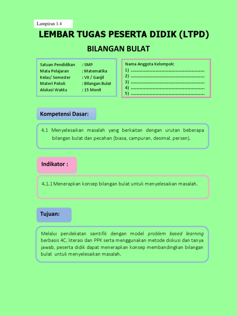 Lampiran 1.4 LTPD Bilangan Bulat | PDF