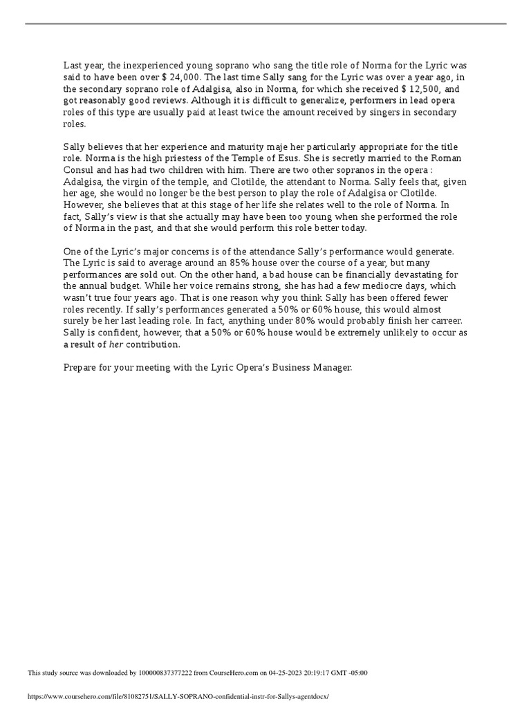 SALLY SOPRANO Confidential Instr. For Sally S Agent | PDF