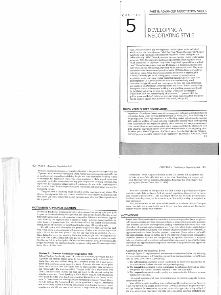 Chapter 5 Developing A Negotiating Style | PDF