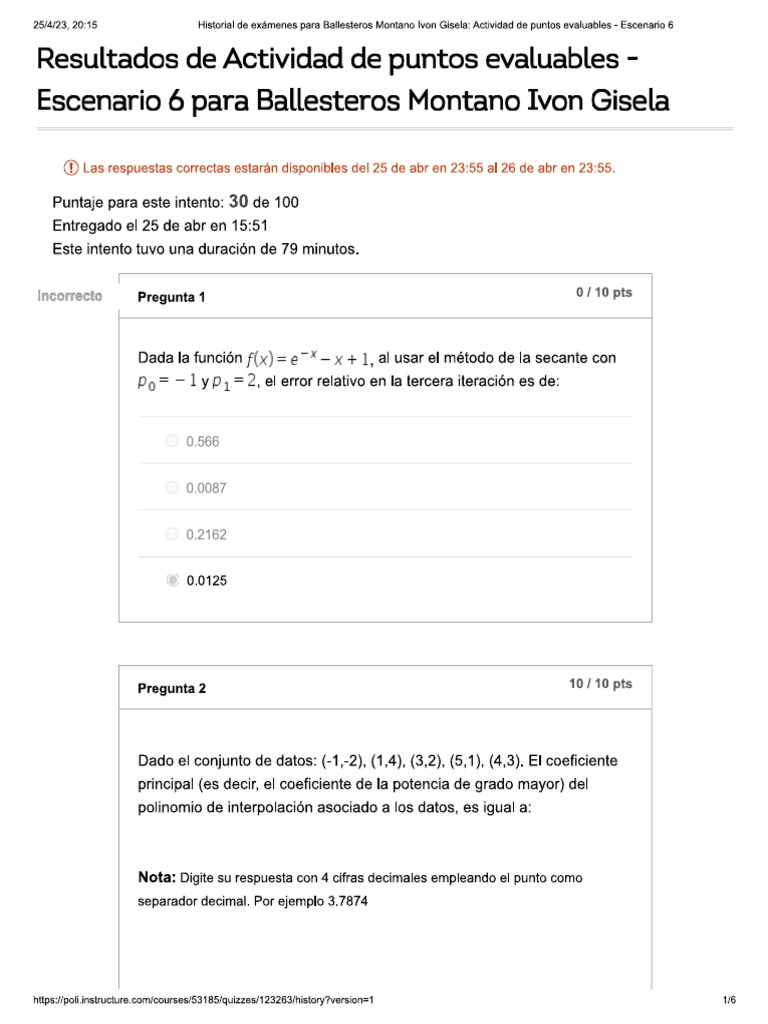 Examen Semana 6 Metodos Numericos | PDF Examen Semana 6 Metodos Numericos | PDF