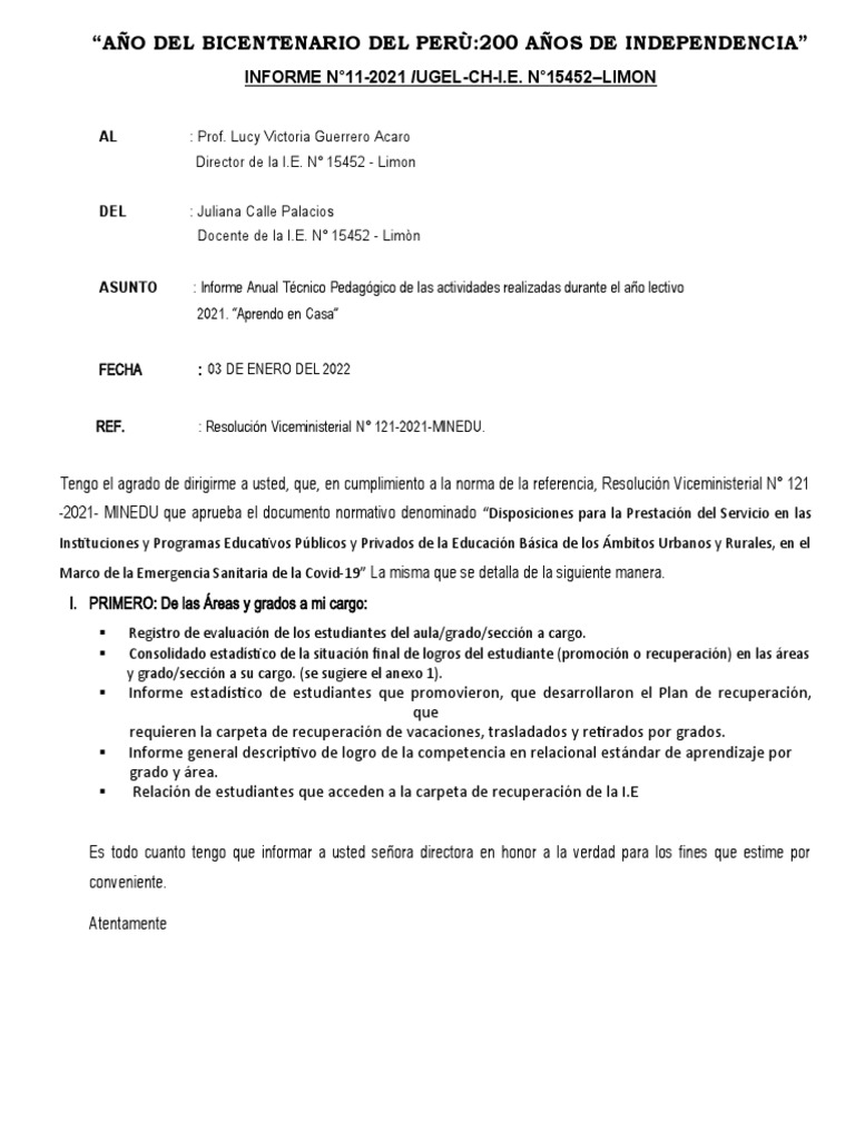 Informe Pedagogico de Fin de Año | PDF | Aprendizaje | Evaluación