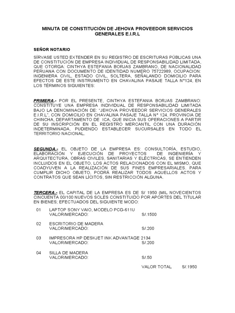 Minuta de Constitución | PDF | Contabilidad | Justicia