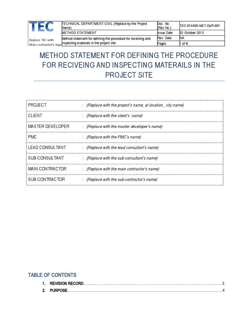 TEC-014400 - MET-DoR-001 (Method Statement For Material Receiving ...