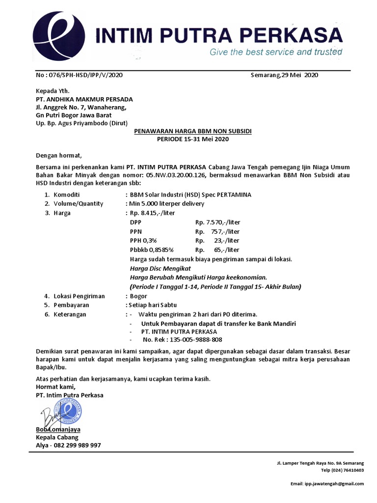 076 Penawaran HSD Pt. Andhika Makmur Persada | PDF
