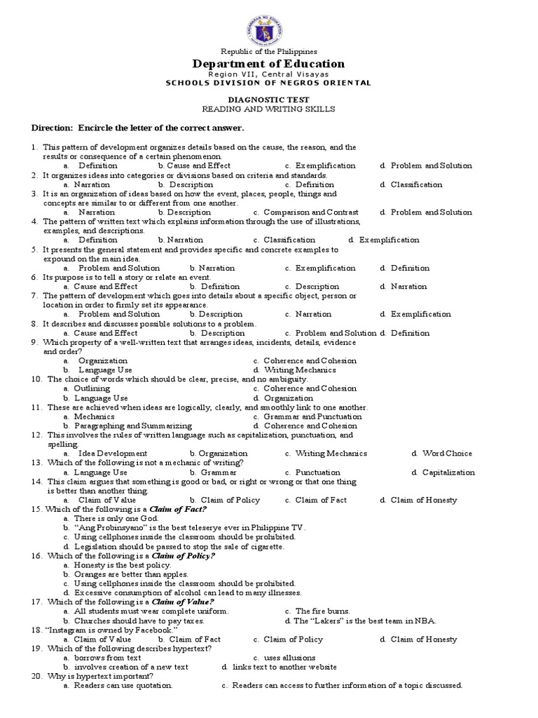 Reading & Writing Skills Test | PDF | Intertextuality | Cognition