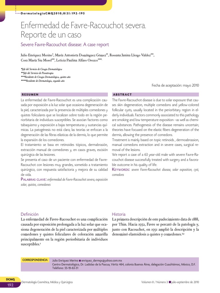 Enfermedad de Favre-Racouchot: Caso Clínico | PDF | Piel | Medicina CLINICA