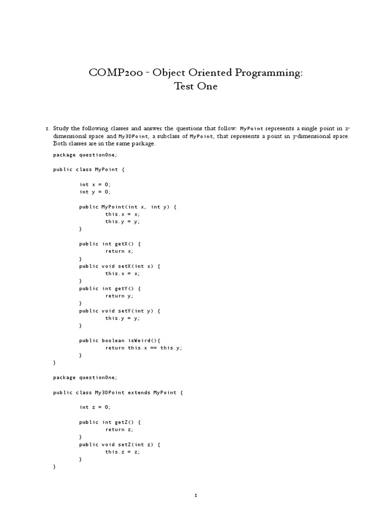 Comp200 Object Oriented Programming Test One Pdf Constructor Object Oriented Programming