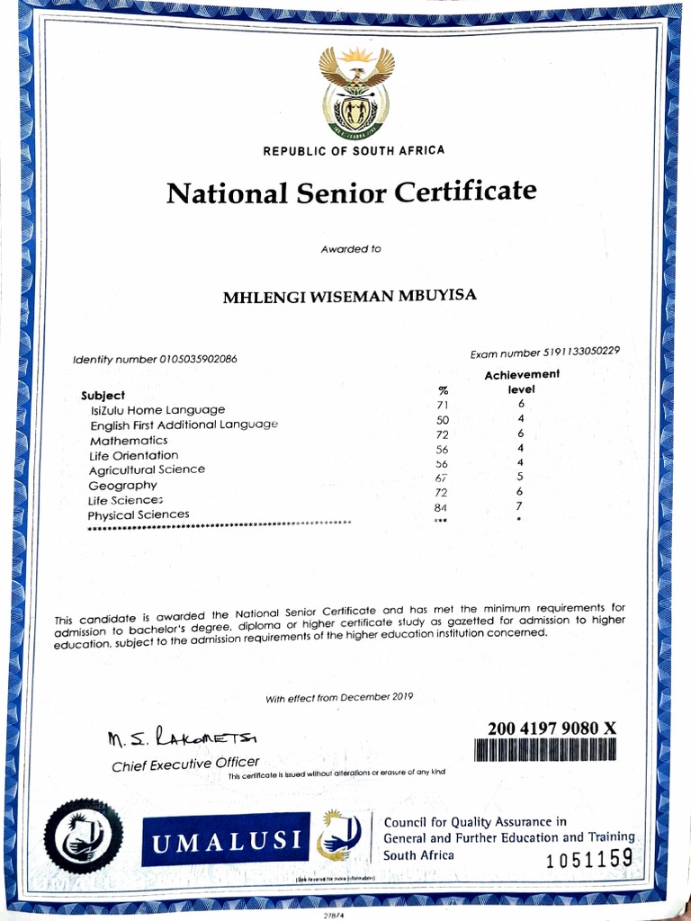 National Senior Certificate: Umalusi ( | PDF