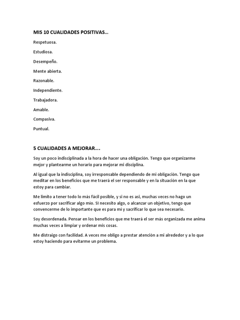 Mis 10 Cualidades Positivas | PDF | Relaciones personales, crianza y ...