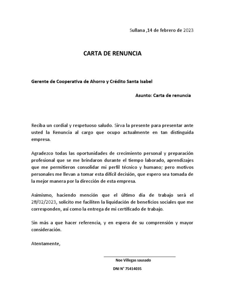 Modelo Carta de Renuncia | PDF