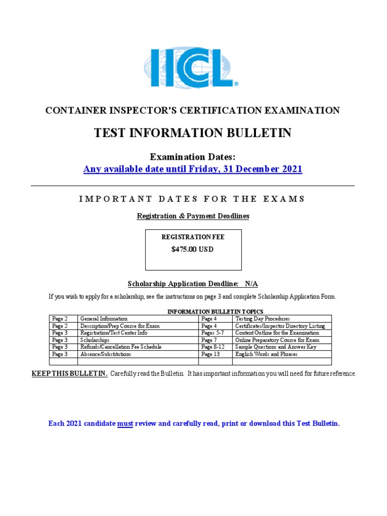 15JULY-31DECEMBER 2021 Container Exam Information Bulletin | PDF