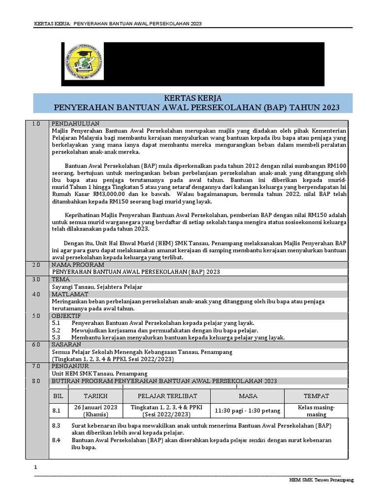 Kertas Kerja Penyerahan Bap 2023 | PDF