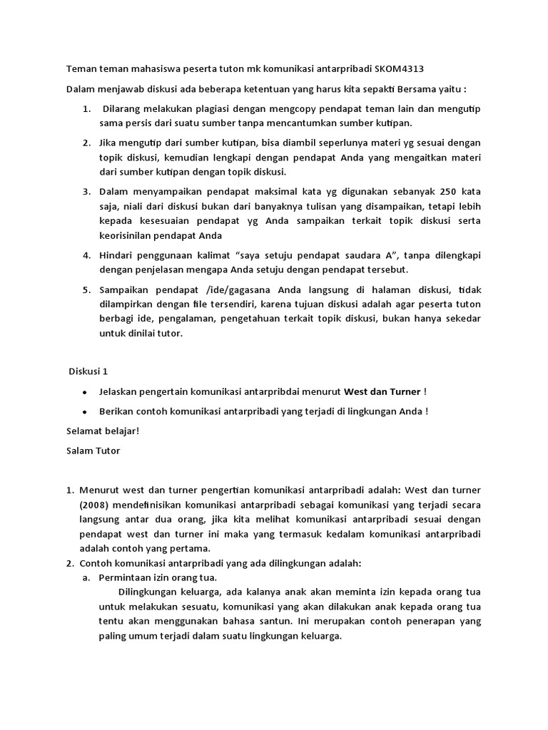 CITRA DEWI 030893017 Diskusi 1 Komunikasi Antar Pribadi | PDF