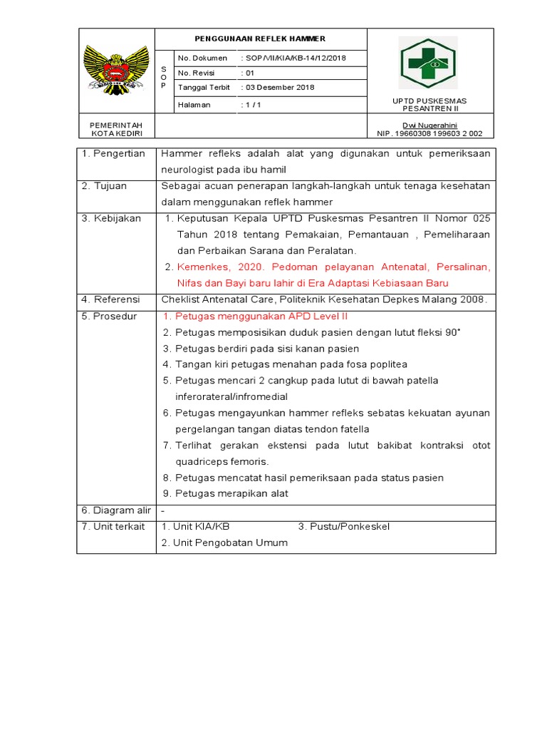 2018 Sop Penggunaan Reflek Hammer. Edit | PDF