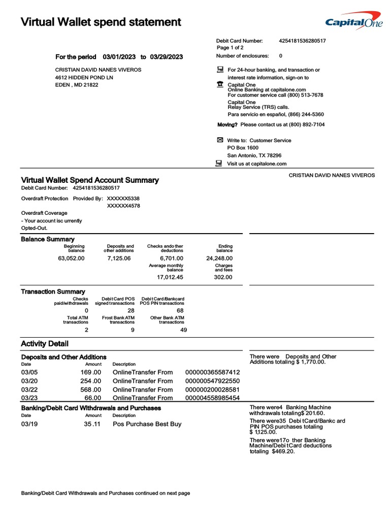 Capital One - 000214-006 | PDF | Overdraft | Debit Card