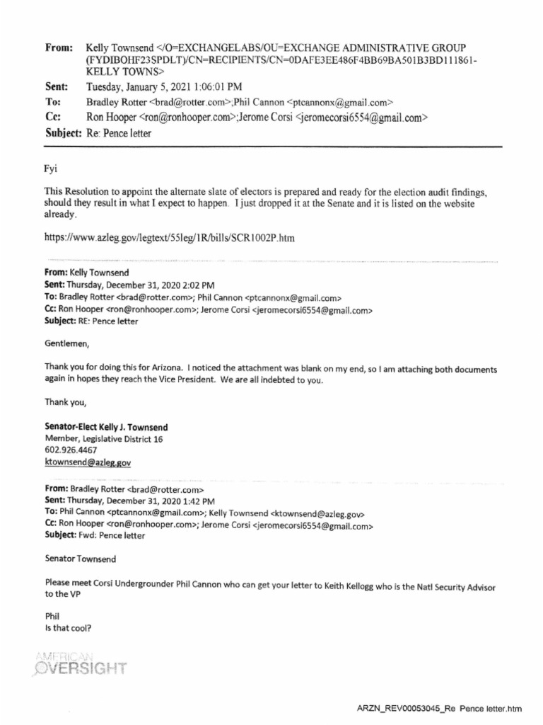 Arizona Senator Kelly Townsend Letter To Pence Re Alternate Electors | PDF