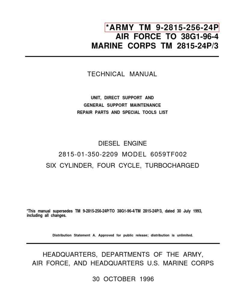 Army TM 9-2815-256-24P Air Force To 38G1-96-4 Marine Corps TM 2815-24P ...